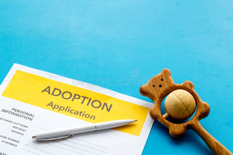Children Care with Adoption Application and Toy on Blue Background ...