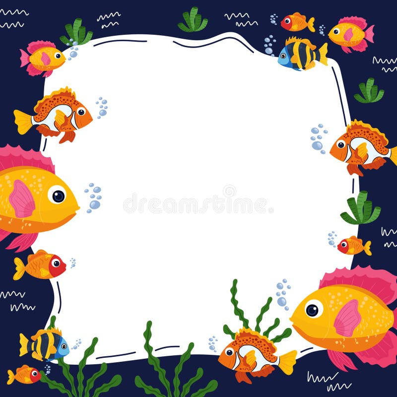 Children Carton Fish Frame with Empty Space in the Center. Stock Vector ...