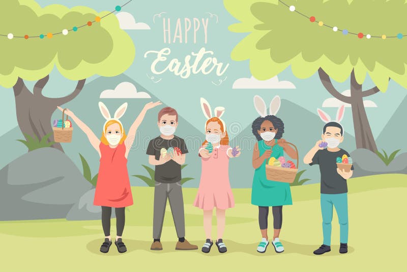 Children Celebrating Easter Vector Illustration Stock Vector ...