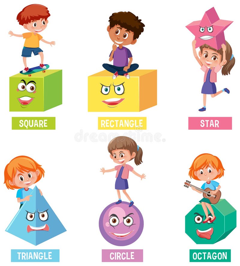 Children Character Holding Geometry Shapes Stock Vector - Illustration ...