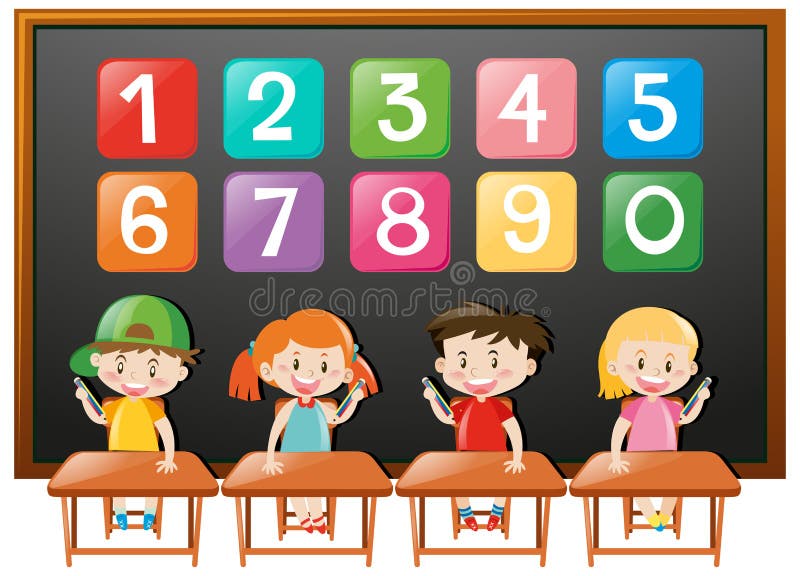 Children in Class and Numbes on Board Stock Vector - Illustration of ...