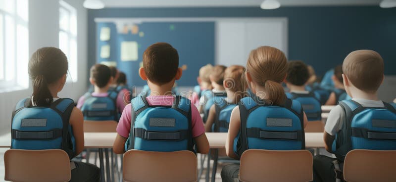 Children in Classroom with Backpacks Engaged in Learning Environment ...