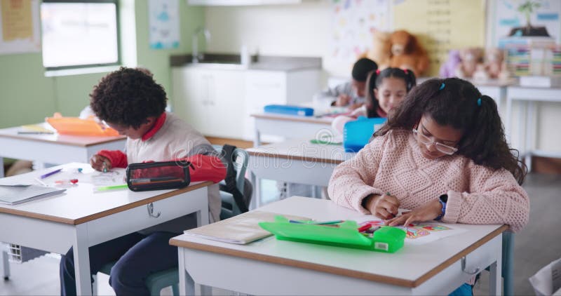 Children, Classroom and Coloring for Creative Learning, Visual ...