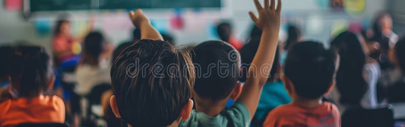Children in a Classroom Eagerly Raising Their Hands To Participate ...