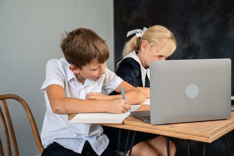 Children School Classroom Studying Two Uniforms Stock Photos - Free ...