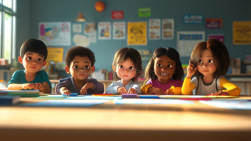 Diverse Classroom of Animated Children Stock Illustration ...