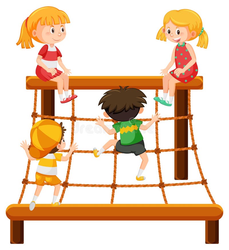 Children Climbing on Rope Wall Stock Vector - Illustration of nature ...