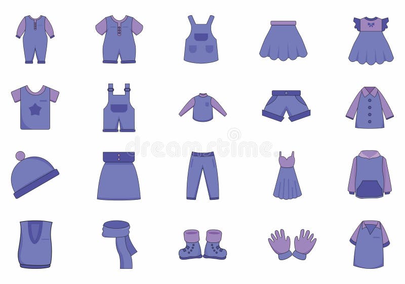 Children Clothes Icon Element Set Stock Illustration - Illustration of ...