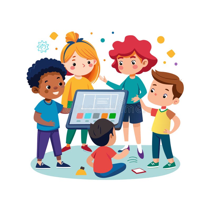 Children Collaborating on Tablet: Creative Kids Learning Together in ...
