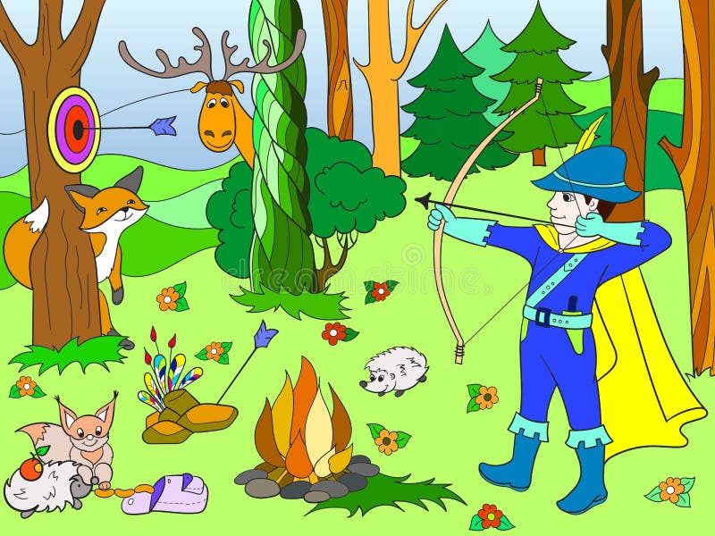 Children Color Arrow in the Forest with Animals Stock Vector ...