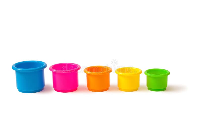 Children Colorful Buckets on White Stock Photo - Image of pink, number ...