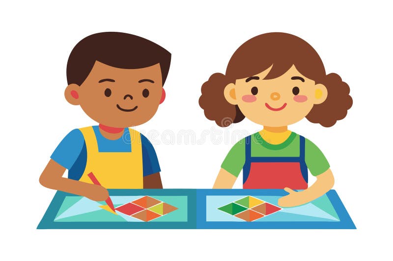 Children Coloring and Crafting Together Stock Vector - Illustration of ...