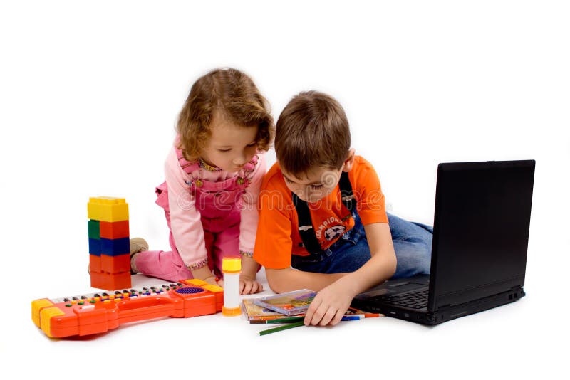 Children with the computer stock photo. Image of face - 2054658