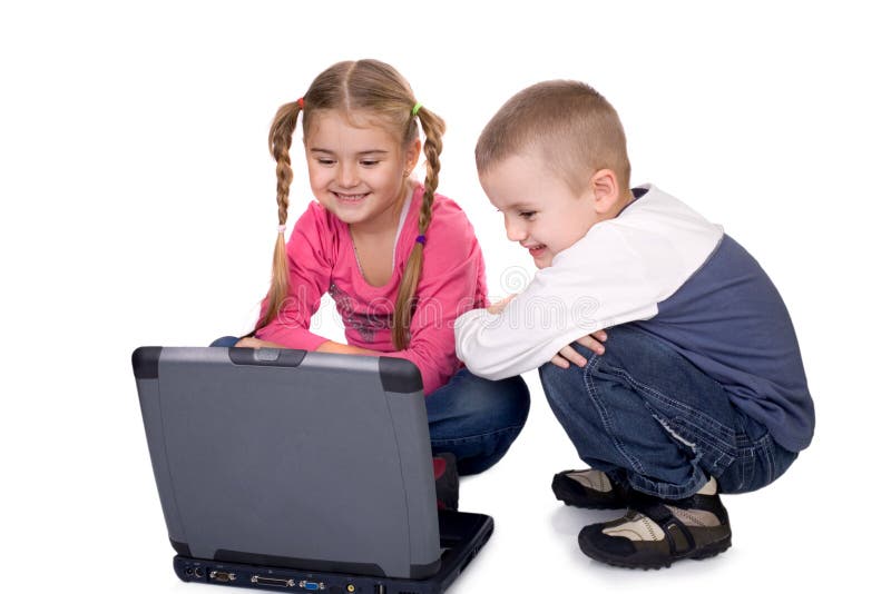 Kids Playing Computer Games Stock Image - Image of brother, notebook ...