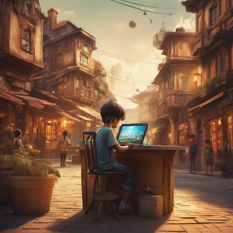 Children Computer Education Stock Photo - Image of night ...