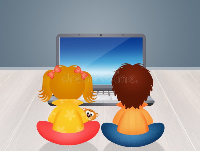 Children with computer stock illustration. Illustration of computer ...