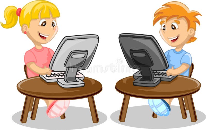 Children and Computer,vector Stock Vector - Illustration of green ...