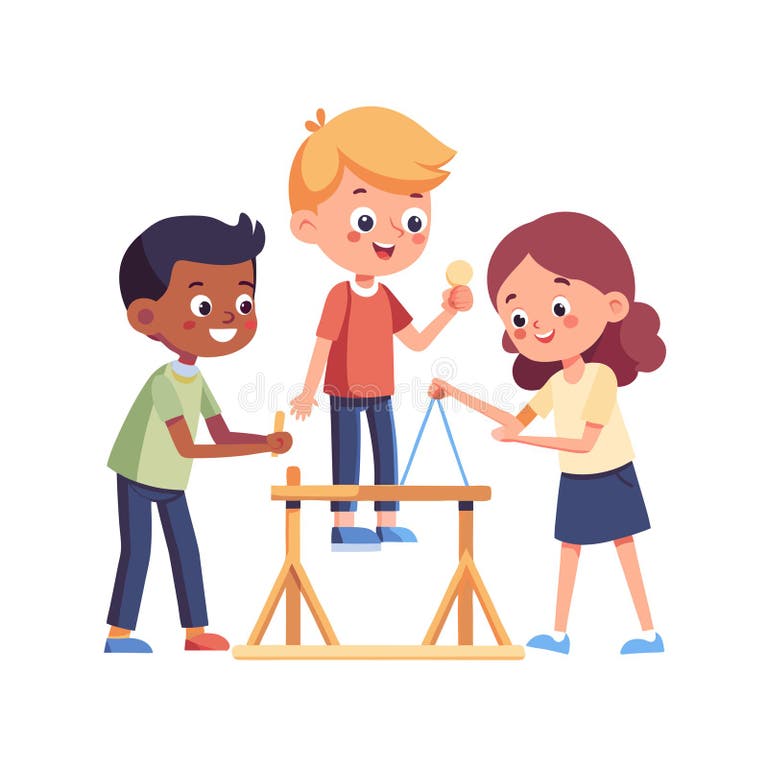 Children Conduct Physics Experiment Involving Balance, Equilibrium, and ...