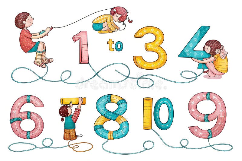 Children Connecting Numbers 1 To 10 with Strings, Illustrations ...