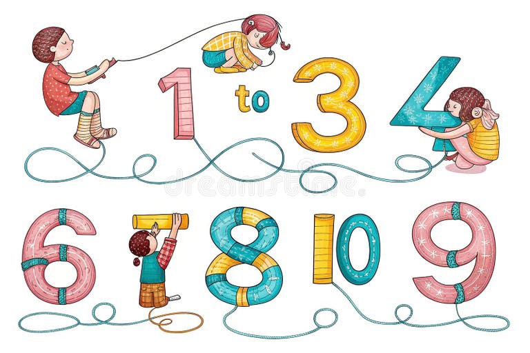 Children Connecting Numbers 1 To 10 with Strings, Illustrations ...