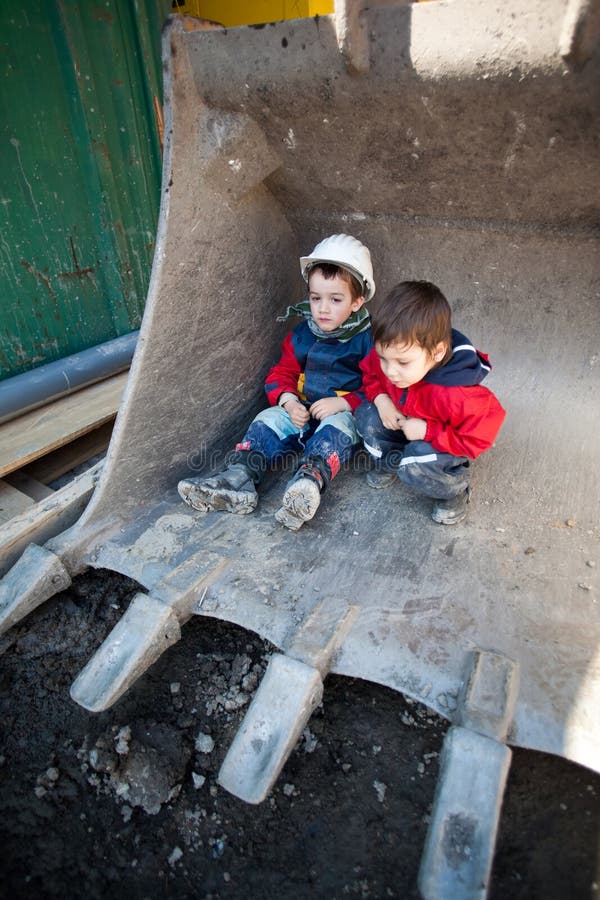 Children on Construction Site Stock Image - Image of loader, industrial ...