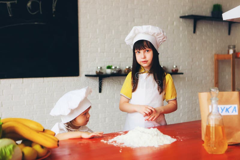 The Children Cook Portrait. Stock Image - Image of happiness, kitchen ...
