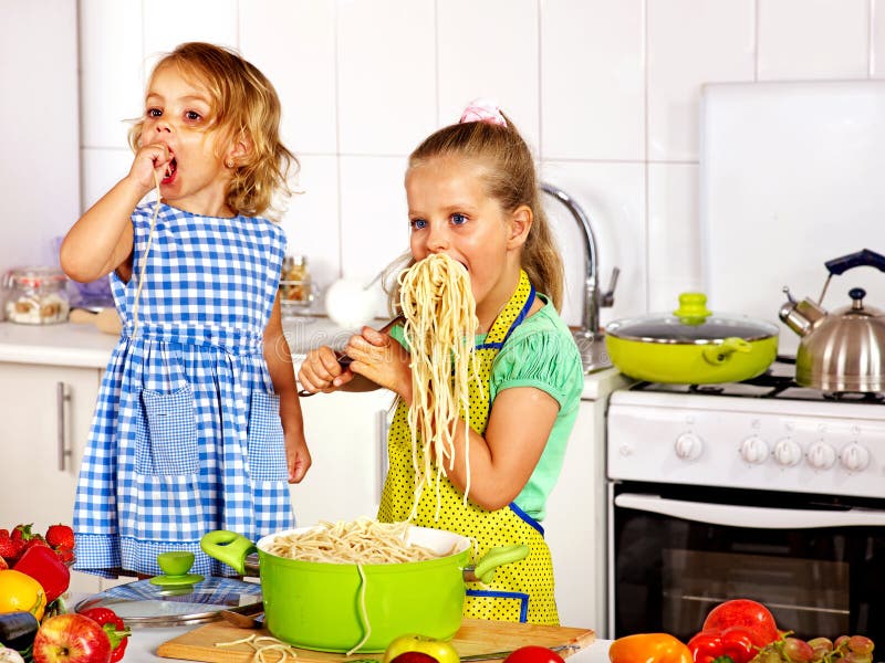 Children Cooking at Kitchen. Stock Photo - Image of luxury, plate: 45148956