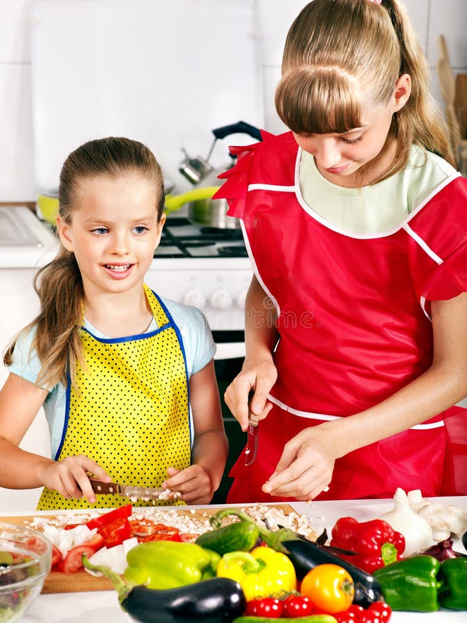 Children Cooking at Kitchen. Stock Photo - Image of daughter, interior ...