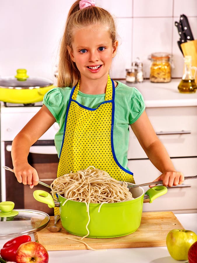 Children Cooking at Kitchen. Stock Image - Image of pinafore, happy ...