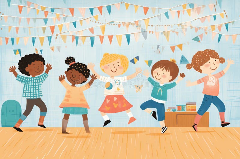 Children in Costumes Practicing a Dance Sequence on Stage Stock Image ...