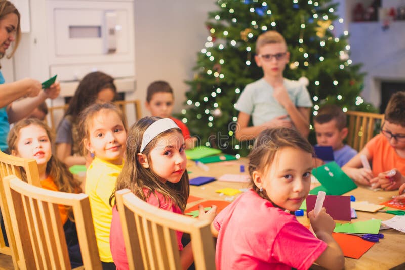 The Children Create a Beautiful Application Together Stock Image ...