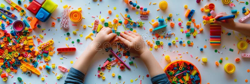 Children Creating Colorful Structures with Building Blocks on a Bright ...