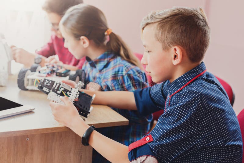 Stem Education. Kids Creating Robots at School Stock Image - Image of ...