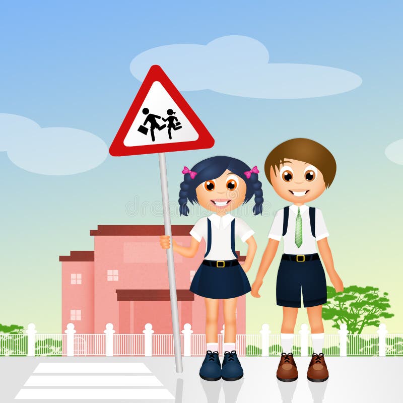 Children crossing school stock illustration. Illustration of sign ...