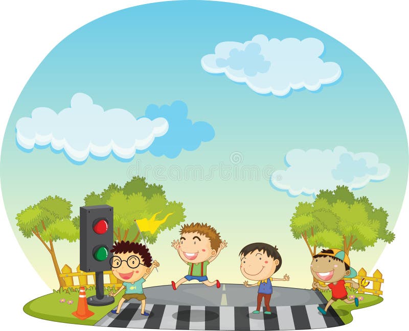 Children crossing street stock vector. Illustration of crosswalk - 16249698