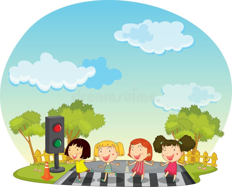 Children crossing street stock vector. Illustration of crosswalk - 16249698