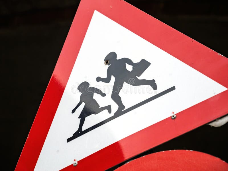Children Crossing Warning Sign in Basel Stock Photo - Image of icon ...