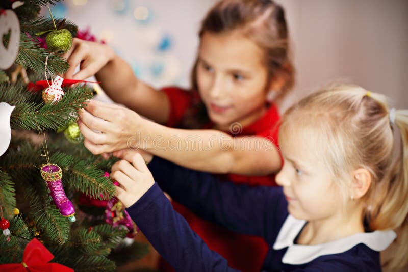 Children Decorating Christmas Tree Stock Photo - Image of xmas ...