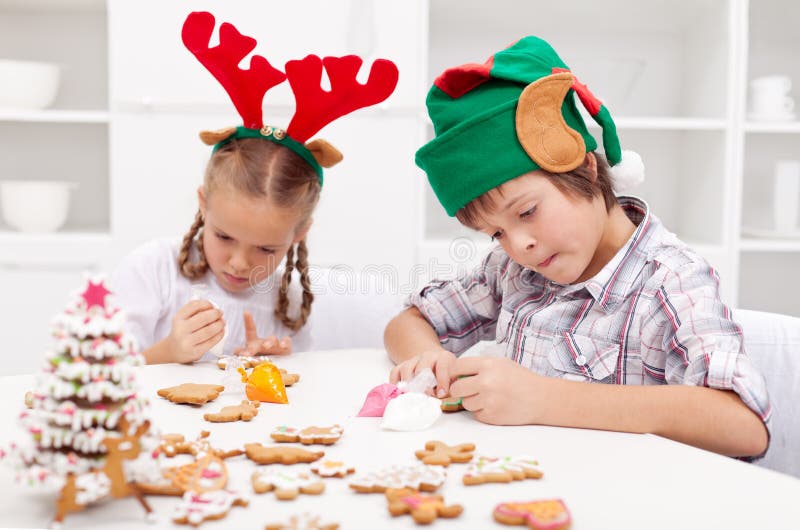 Children Decorating Gingerbread Cookies Stock Image - Image of happy ...