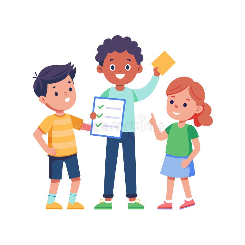 Children Demonstrating Completion with a Checklist and a Card in a Flat ...