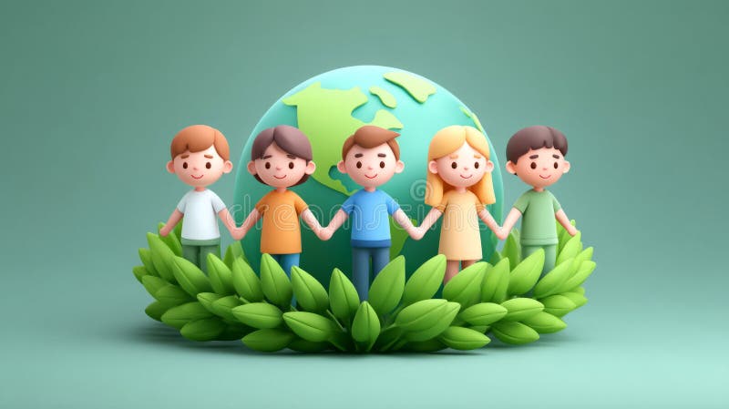 Children of Different Cultures Holding Hands Around a Globe Surrounded ...