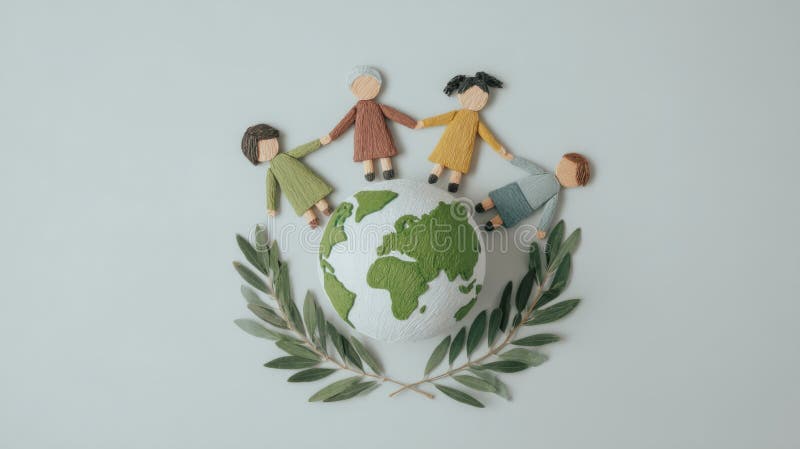 Children of Different Cultures Holding Hands Around a Globe Surrounded ...