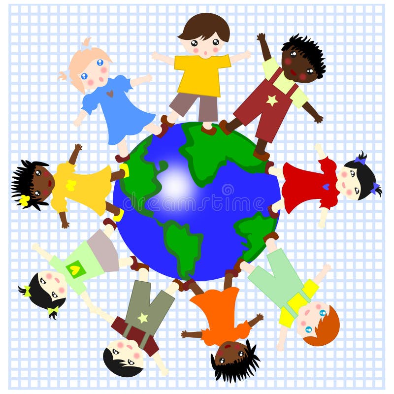 Children of Different Races Around the Map of Our Green Planet W Stock ...