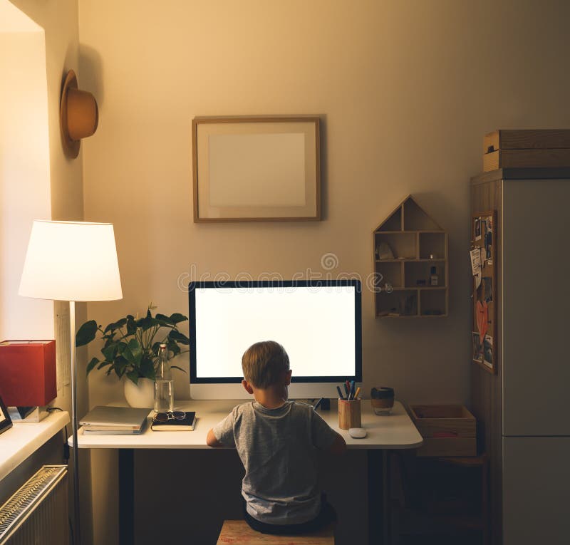 Children Distance Education Concept. Kids Online Learning Stock Image ...