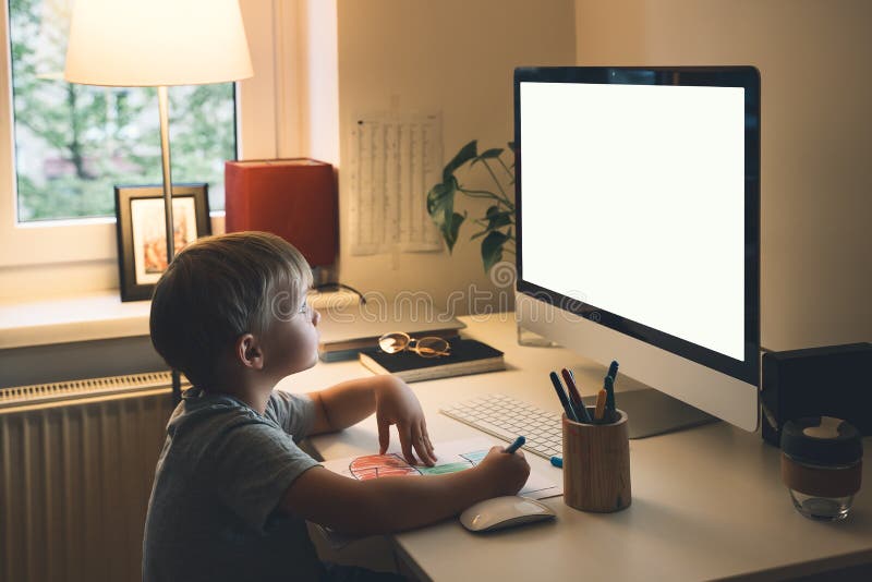 Children Distance Education Concept. Kids Online Learning Stock Photo ...