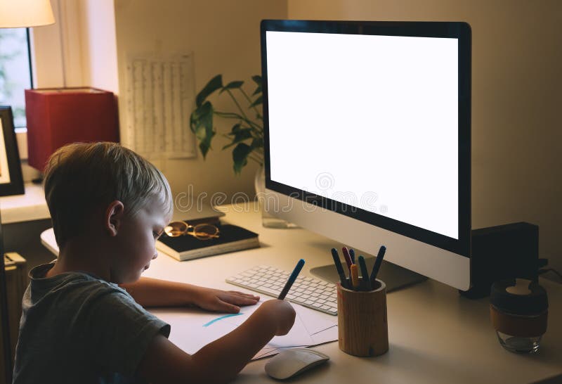 Children Distance Education Concept. Kids Online Learning Stock Image ...