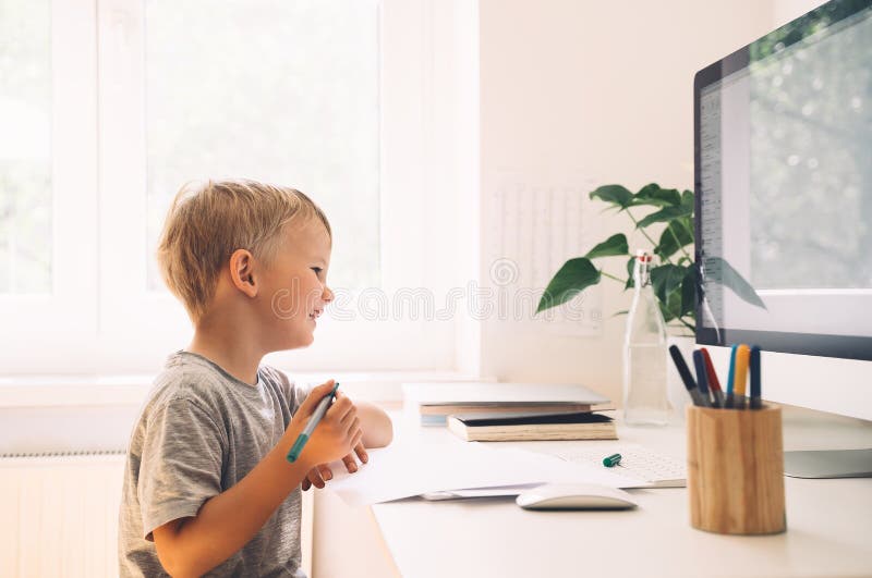 Children Distance Education Concept. Kids Online Learning Stock Image ...