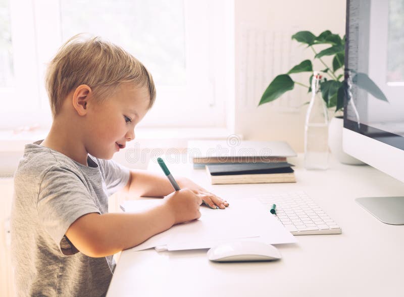 Children Distance Education Concept. Kids Online Learning Stock Image ...