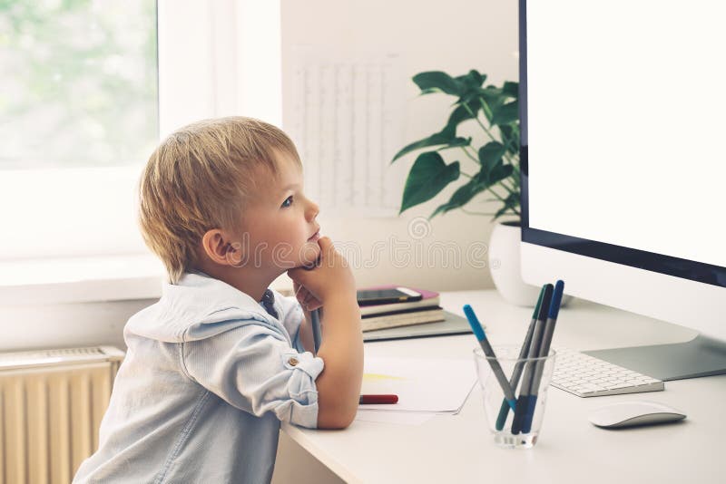 Children Distance Education Concept. Kids Online Learning Stock Photo ...