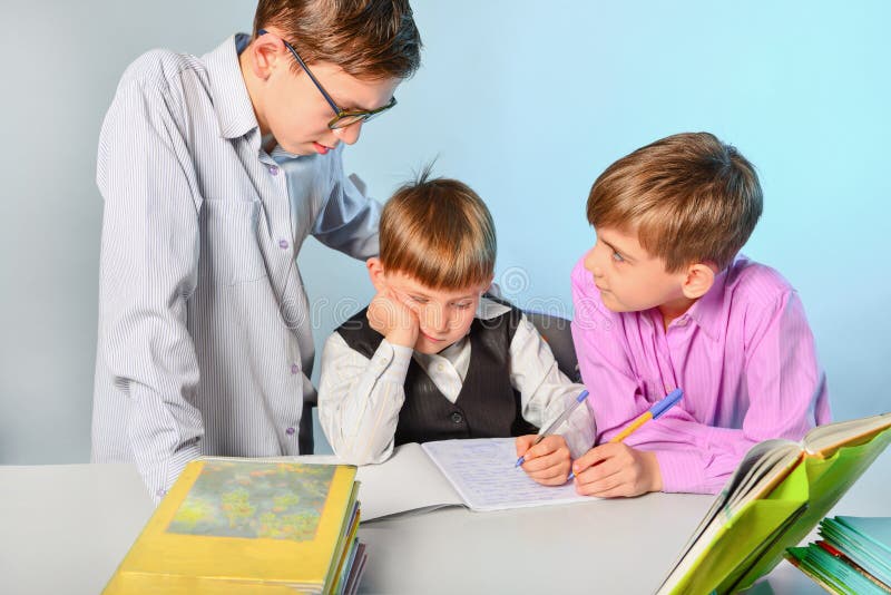 Children Do Their Homework, Solve Problems and Get Ready for School ...